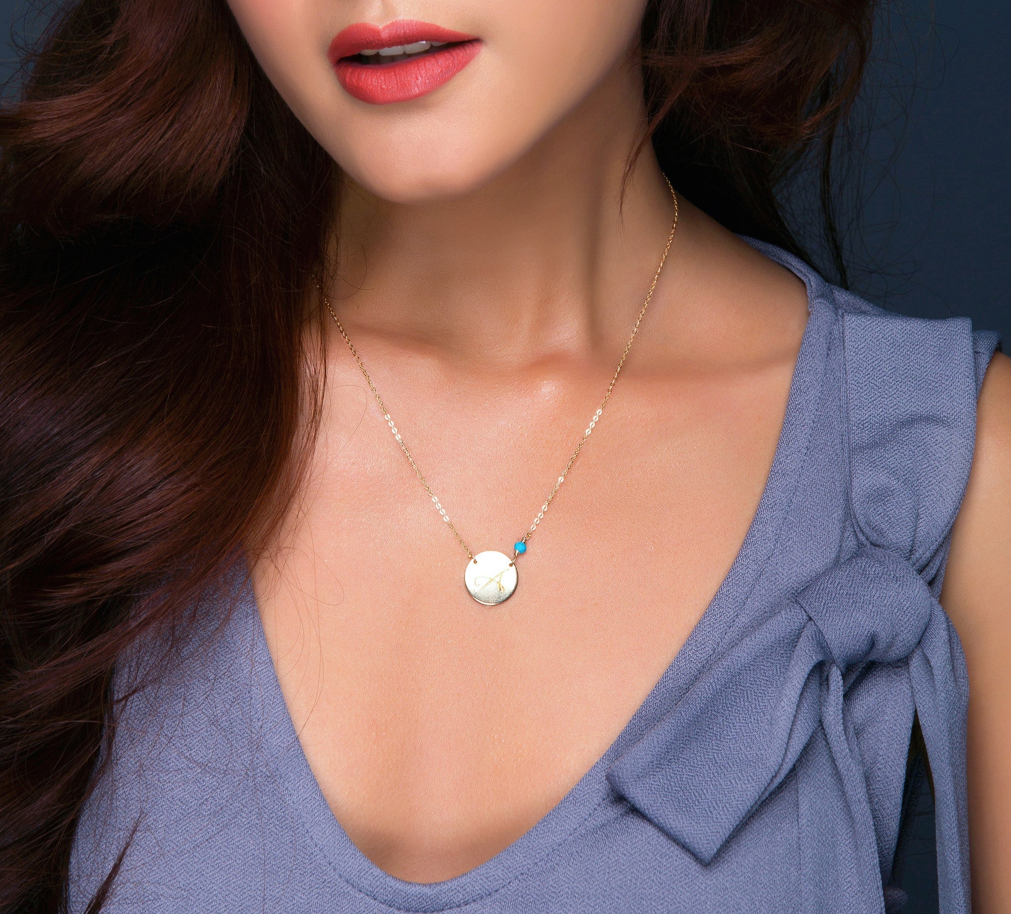 Personalized Large Initial Circle and Birthstone Necklace ...