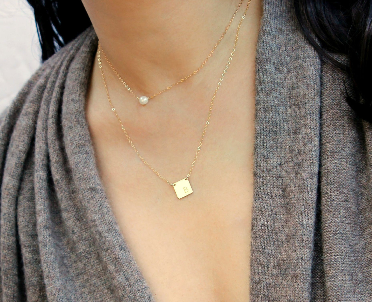 Layered Pearl and Square Necklace - Crystaldiyair | Enrich your world ...